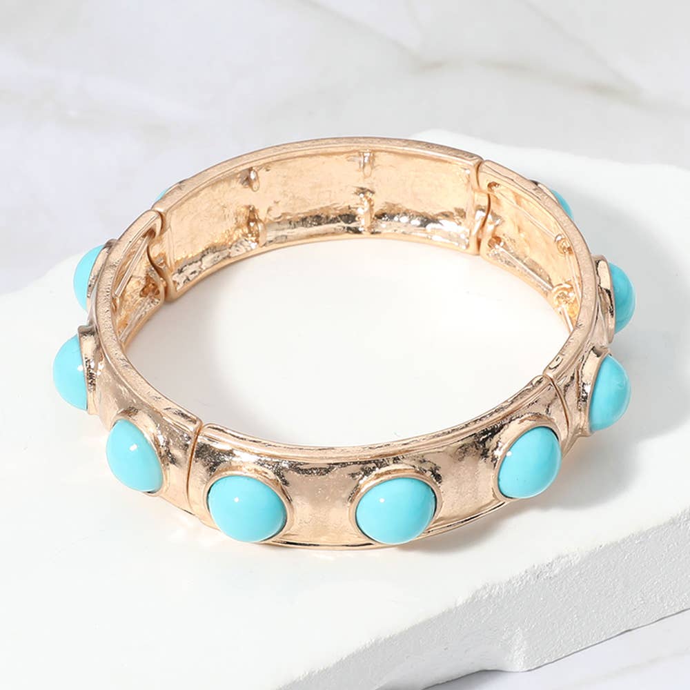 TURQUOISE Bead Pearl Hammered Metal Bracelet – Hollowood at Home