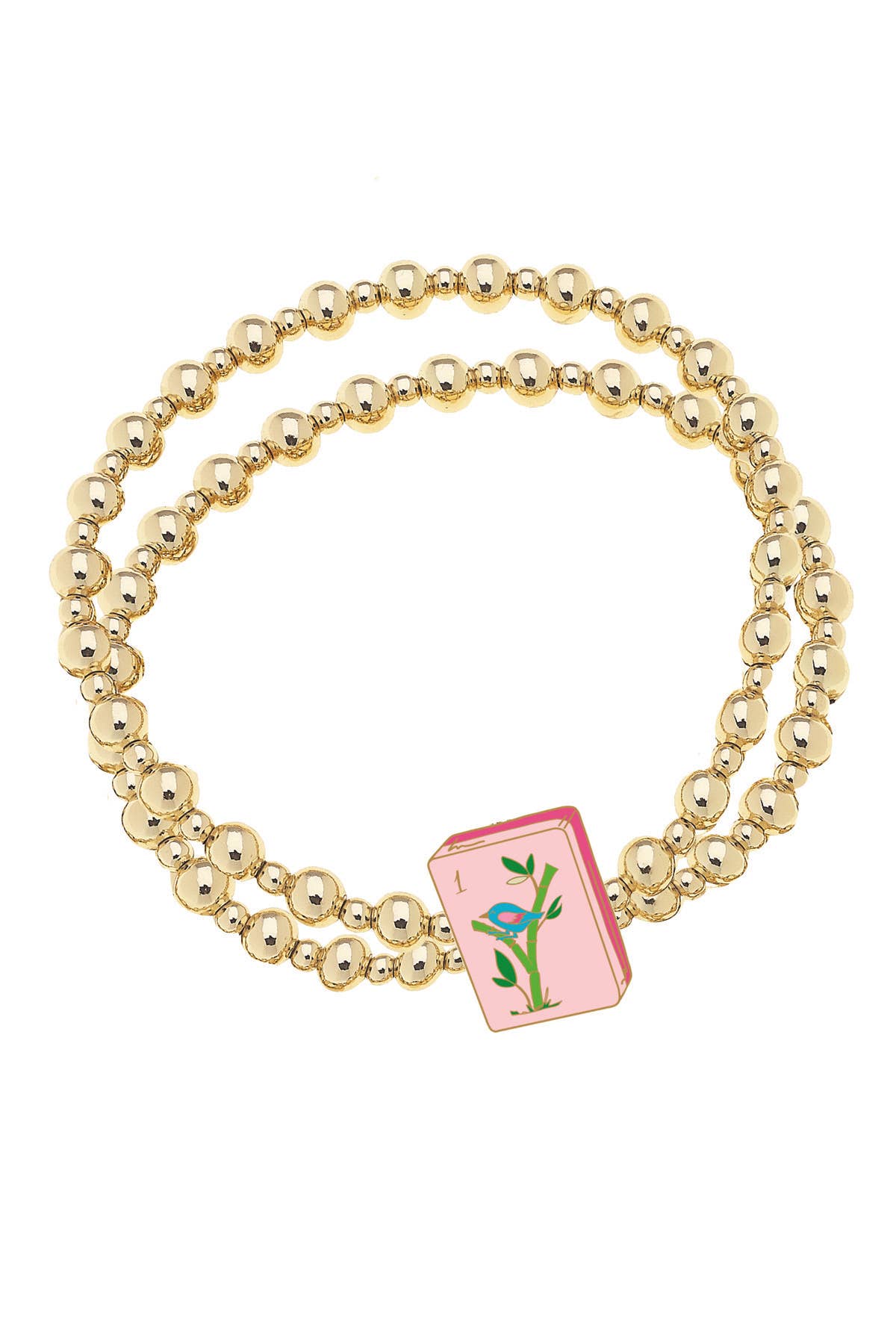 Mahjong 2-Row Ball Bead Stretch Bracelet in Shiny Gold – Hollowood at Home
