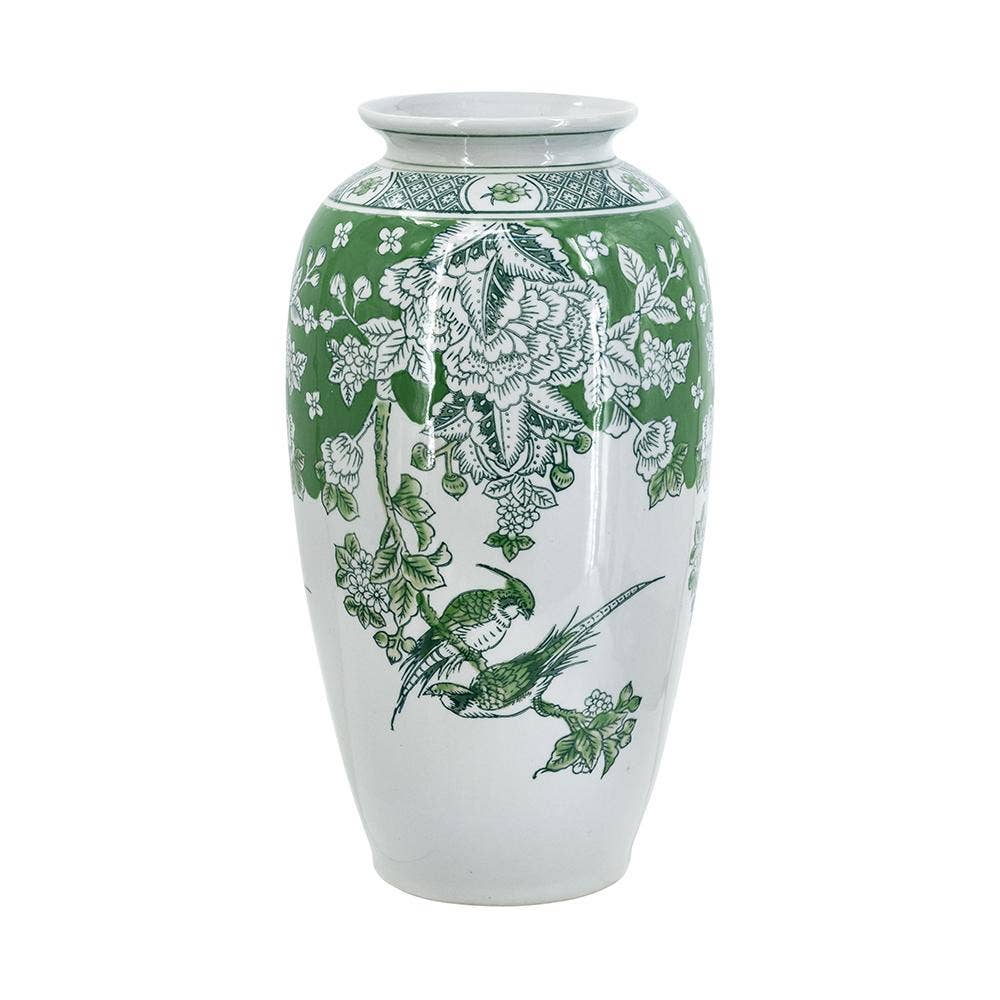 D7.5x14.5" Green White Porcelain Vase w/ Nature-Inspired – Hollowood at ...
