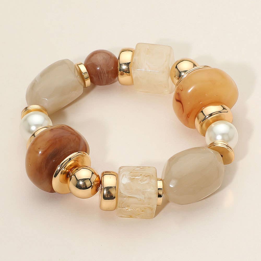 Chunky Resin Pebble Pearl Beaded Stretch Bracelet: Brown – Hollowood at ...