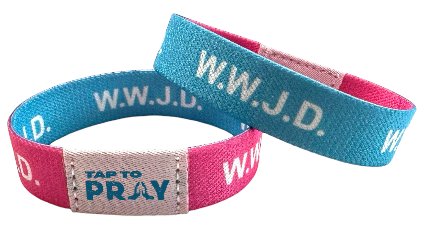 WWJD Pink / Blue: Tap To Pray Wristbands – Hollowood at Home