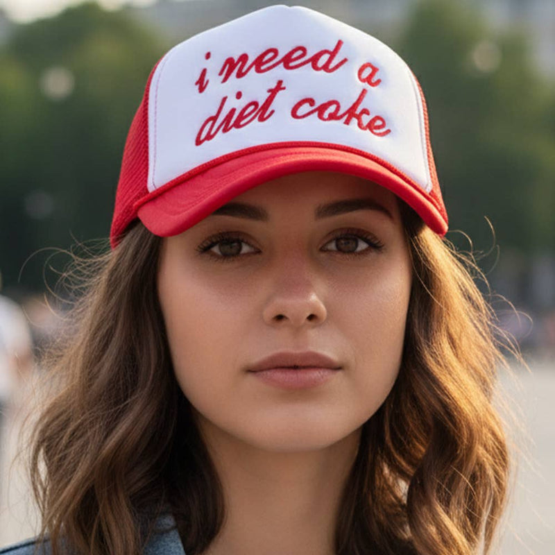 I NEED A DIET COKE Message Embroidered Mesh Back Trucker Cap ...